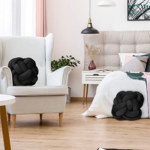 Nuenen 2 Pcs Knot Pillow Ball 12 Inch Flower Creative Knotted Throw Pillows Decorative Sofa Lumbar Pillow Floor Pillow Cushion for Home Bed Couch Car Office Decor Household(Black)