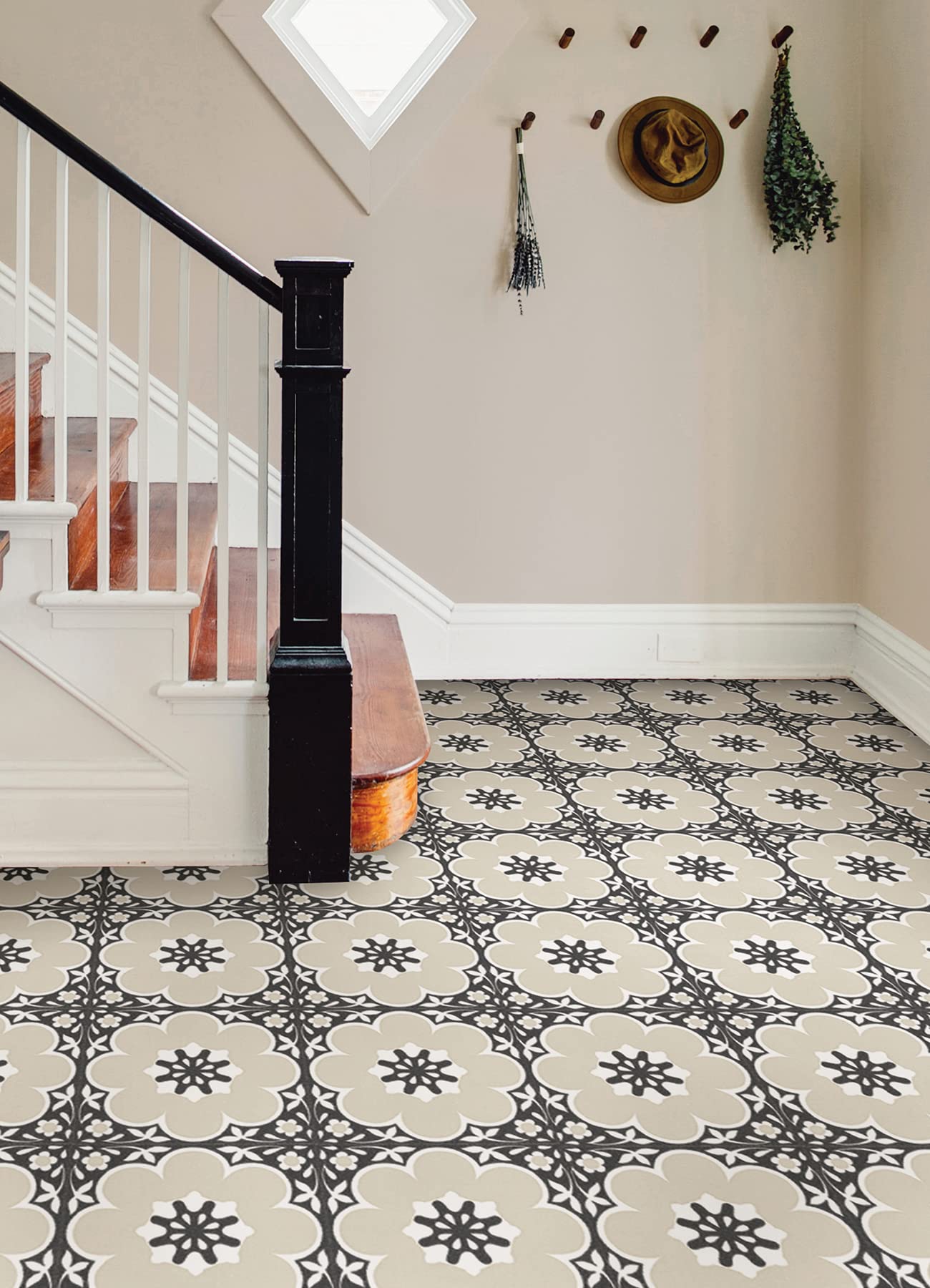 FloorPops 12-in by 12-in Black Daphne Vinyl Peel & Stick Floor Tiles (10 Tiles), (10 sq.ft./Carton)