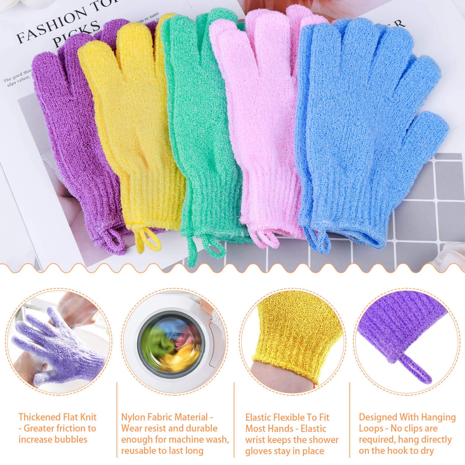 Exfoliating Gloves, Anezus 12 Pairs Scrub Gloves Exfoliating Shower Bath Scrub Gloves Bulk for Shower, Bath and Body Scrub Exfoliator (12 Colors)