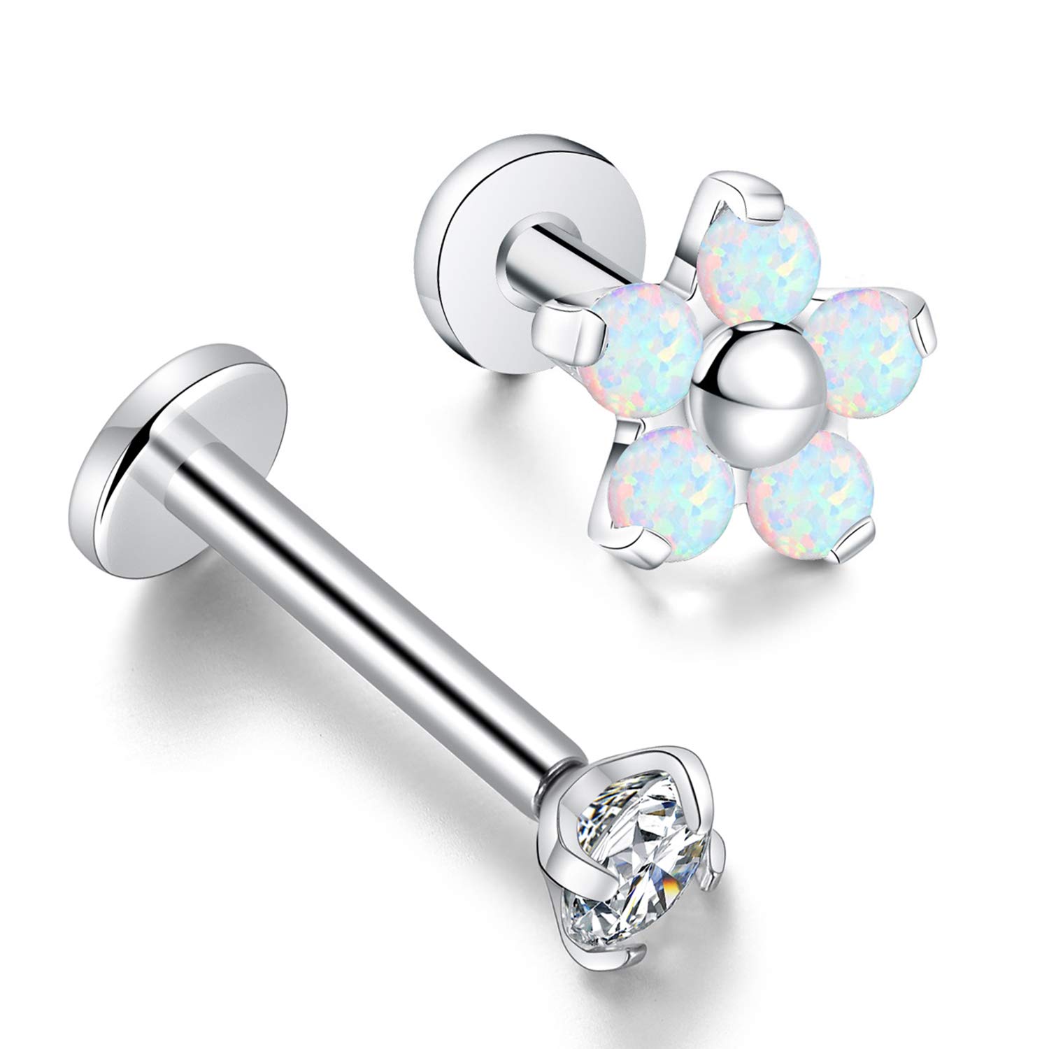 GAGABODY G23 Titanium 16G Cartilage Studs Opla Flower Prong Set Helix Tragus