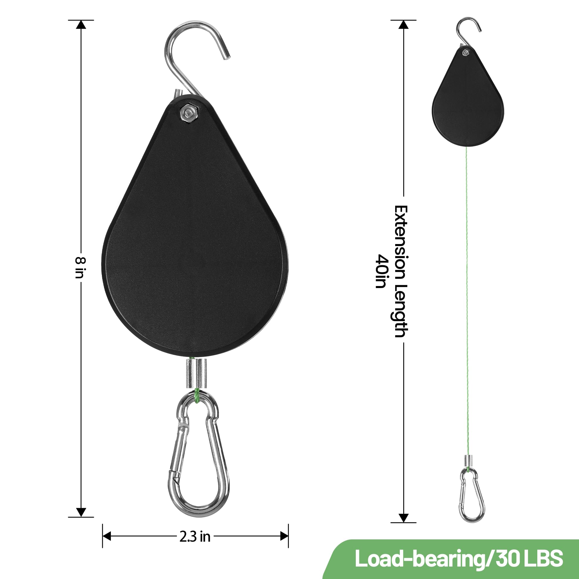 Kitwinney Retractable Plant Hanger - Upgrade Plant Pulleys for Hanging Plants, Easy to Raise and Lower, Suitable for Garden Flower Pots, Hanging Planter, Bird Feeder(Black, 2 PCS)