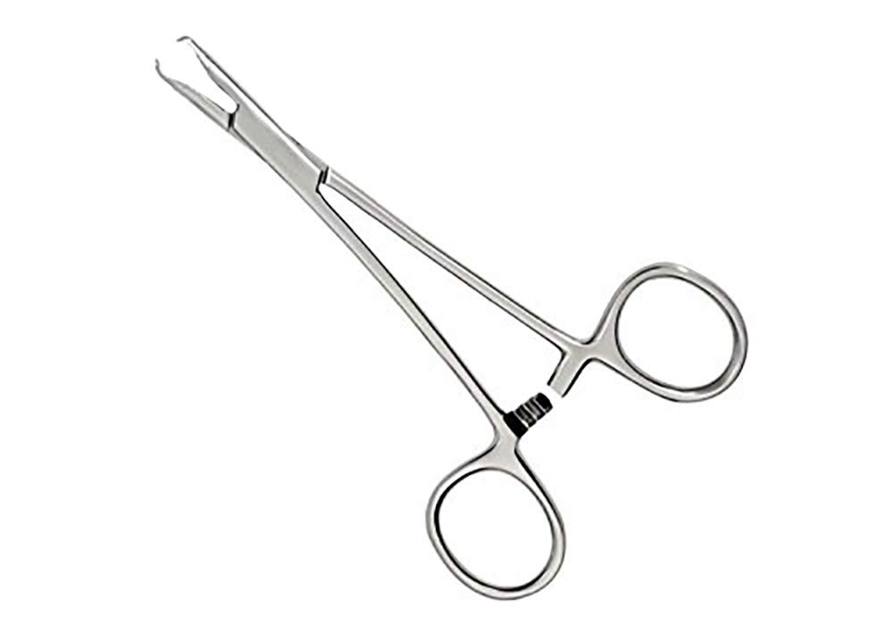 Forbidden Body Jewelry Bundle: 14g Ultra Thin Flat Clear 4.4 mm Gem Top for Dermal Piercing + 5" Surface Anchor Forceps