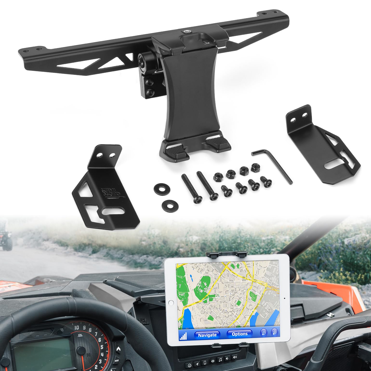 KEMIMOTO PRO XP Electronic Device Mounts, Upgraded Adjustable PRO XP Tablet Mount Metal Tablet Holder Frame and ABS Material GPS Holder Phone Mount Compatible with Polaris 2020-2024 RZR PRO XP/XP4