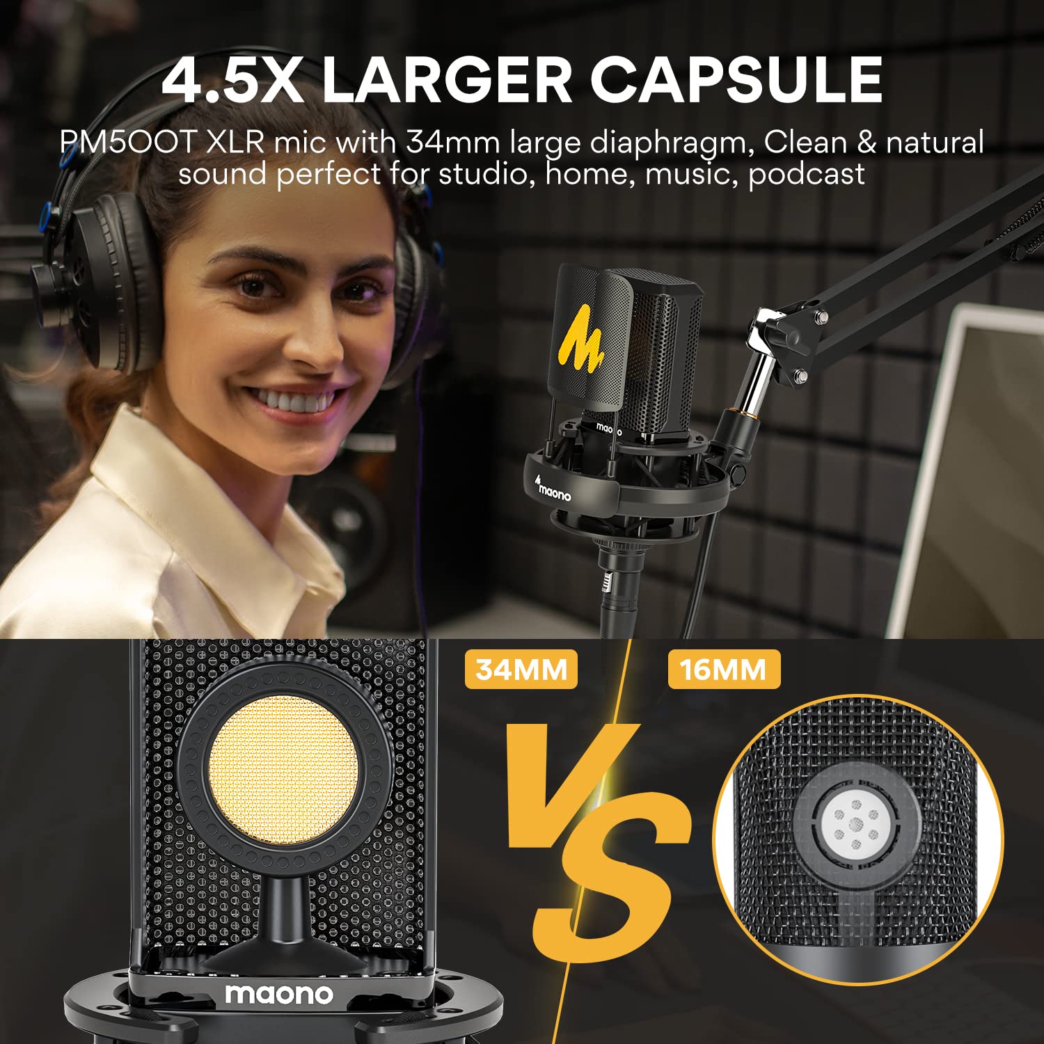 MAONO XLR Microphone, PM500 & PD100 Podcast Cardioid Studio Recording Mic for Streaming, Podcasting, Singing, Voice-Over, Vocal, Home-Studio, YouTube, Skype, Twitch