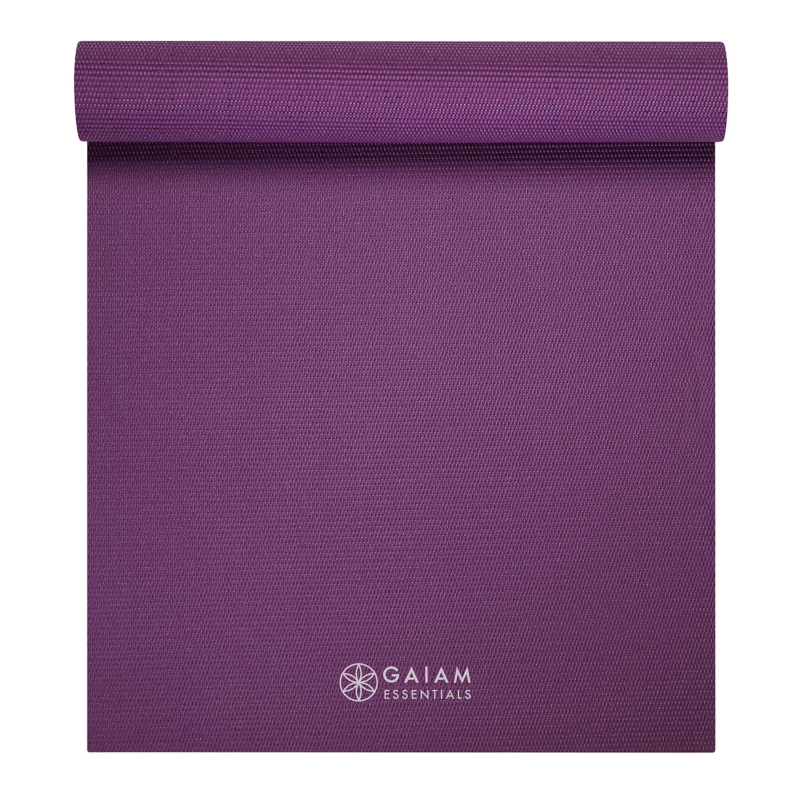 Gaiam Essentials Premium Yoga Mat with Yoga Mat Carrier Sling, Purple, 72 InchL x 24 InchW x 1/4 Inch Thick