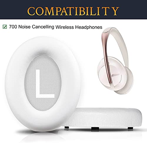 SOULWIT Replacement Earpads for Bose 700 (NC700) Wireless Headphones, Ear Pads Cushions with Softer Leather, High-Density Noise Cancelling Foam, Added Thickness - White