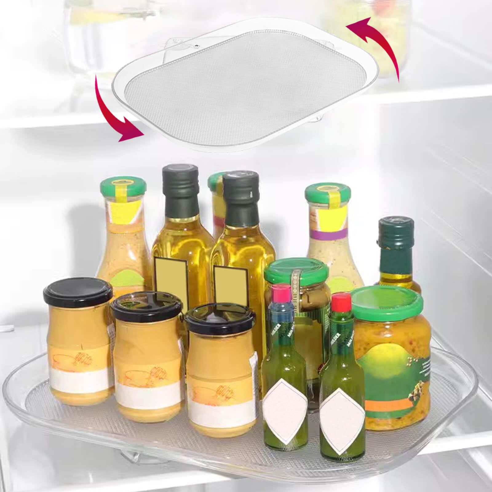 FUNGRINS Lazy Susan,Lazy Susan Organizer, Lazy Susan Turntable,Lazy Susan for Refrigerator,Fridge Organizers and Storage,Fridge Lazy Susan (15.8×11.8×1.2 in) for Refrigerator,Pantry,Kitchen
