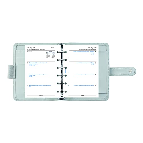 Filofax Saffiano Organizer, Pocket Size, Granite - Cross-Grain, Leather-Look, Six Rings, Week-to-View Calendar Diary, Multilingual, 2022 (C028812-22)