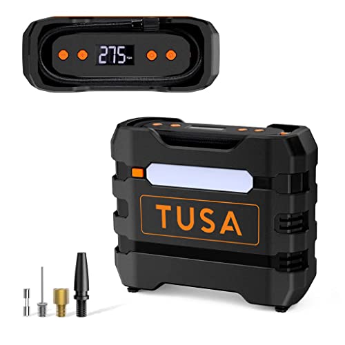 TUSA Tire Inflator Portable Air Compressor for Car - Air Pump Works continuously for up to 30 Minutes (up to 150 PSI with Emergency LED Light)