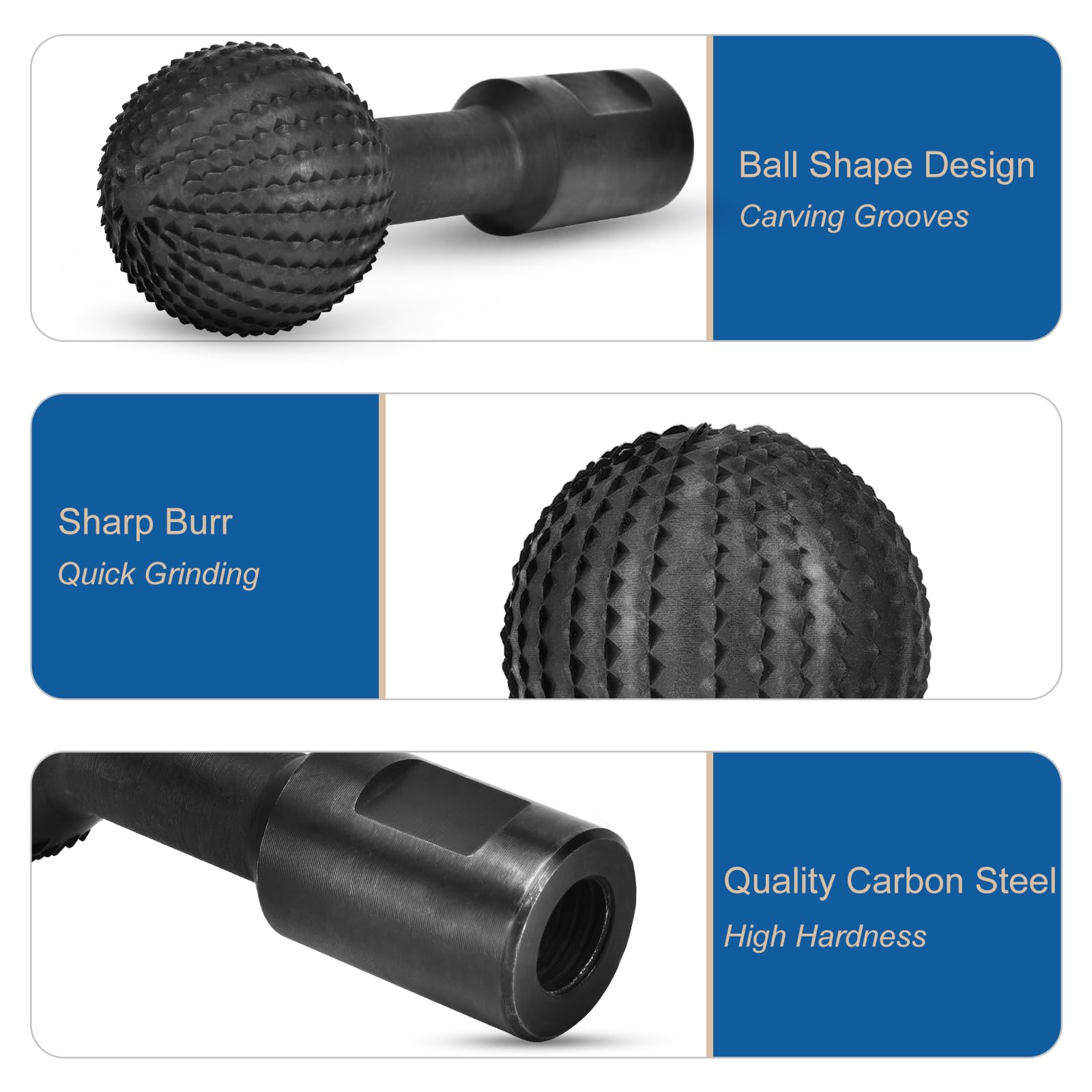 Sphere Rotary Burr with 5/8-11 Threads for 4 1/2 and 5 Inch Angle Grinder, Ball Gouge Angle Grinder Attachments for Woodworking Grinding Polishing Carving