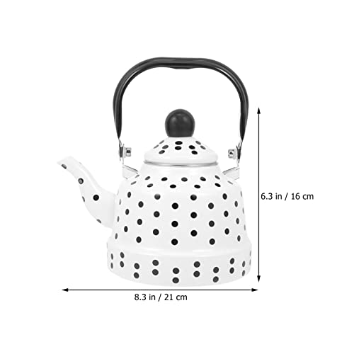 YARDWE Enamel Teapot Stovetop Tea Kettle: Porcelain Enameled Teakettle Dot Pattern Hot Water Kettle Pot for Camping Home Kitchen 1. 1L White