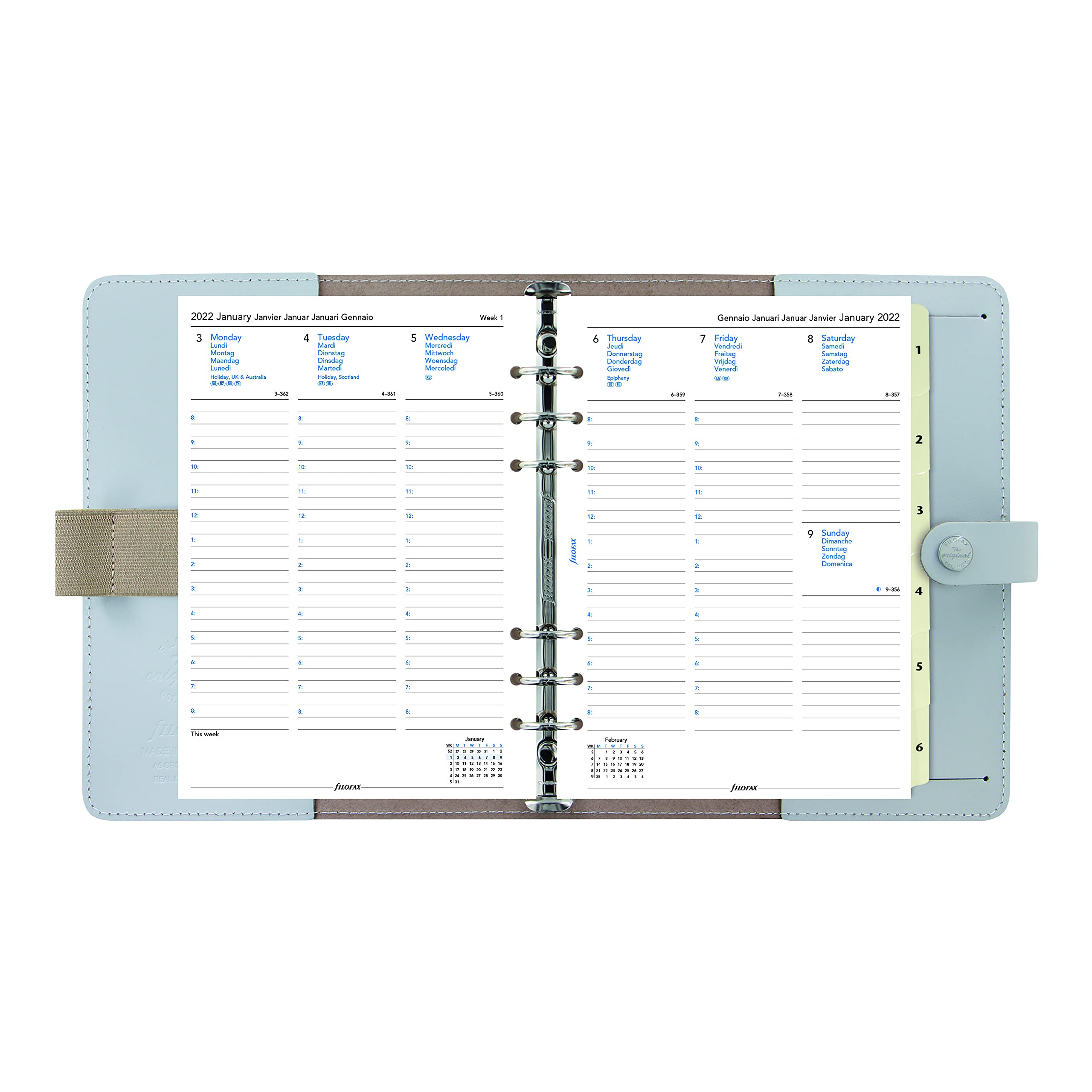 Filofax The Original Organizer, A5 Size, Stone - Leather, Six Rings, Week-to-View Calendar Diary, Multilingual, 2022 (C026067-22), 5.75 inches X 8.25 inches