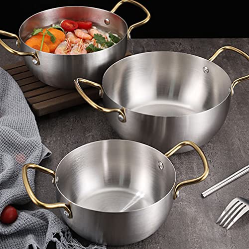 YARDWE Noodle Pot Korean Ramen Pot: Cooking Pasta Pot Kitchen Soup Stovetop Pot Stainless Steel Noodle Pan Cooker Seafood Pot with Handle 24. 5X16X7. 3CM