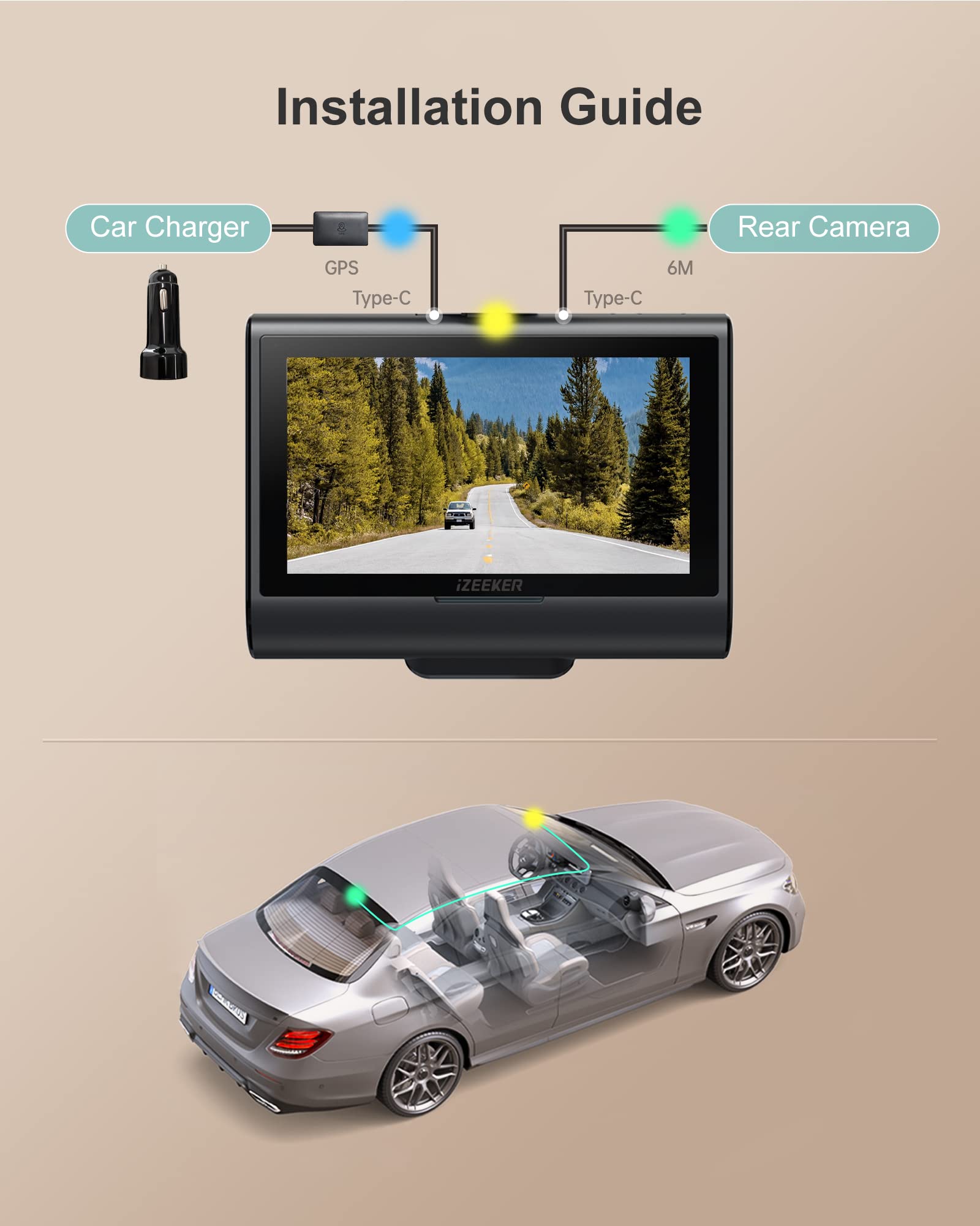 iZEEKER 4K Dash Cam Front and Rear with Wi-Fi, GPS, Dual Dash Camera for Cars with 32GB Card, 3'' IPS Touchscreen, WDR, Night Vision, Parking Mode, 2 Mounting Options