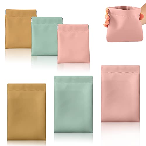 muchly 6Pcs Soft PU Leather Jewelry Travel Bag- Pocket Cosmetic Bag- Portable Jewelry Organizer for Jewelry,Cosmetics, Headphones (3 colors)