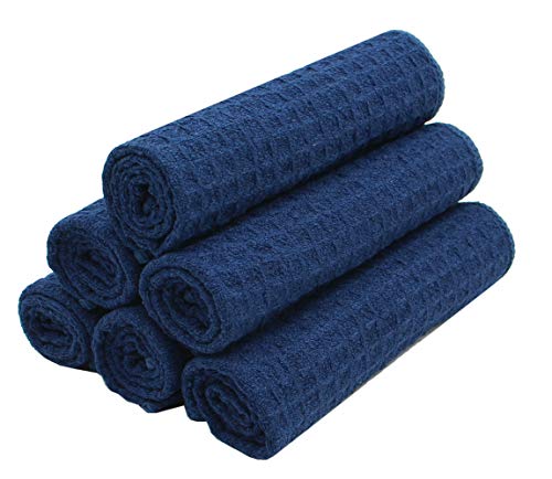 VeraSong Microfiber Kitchen Cleaning Cloth Thick Dish Rags Waffle Weave Washcloths Dish Cloths Ultra Absorbent Odor Free 12inch X 12inch 6 Pack Navy Blue