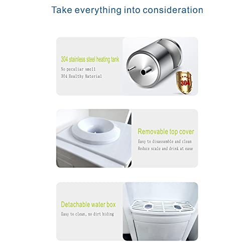 Hot & Cold Water Dispenser,Water Cooler Dispenser 5 Gallon Top-Loading Water Coolers with Child Safety Lock Removable Drip Tray & Storage Cabinet for Home Office (White)
