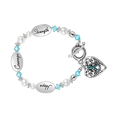 Fundraising For A Cause | Teal Ribbon Awareness Hope, Courage, Strength Bracelet - Jewelry for Ovarian Cancer, PTSD, Sexual Assault Awareness Gift-Giving (1 Bracelet)