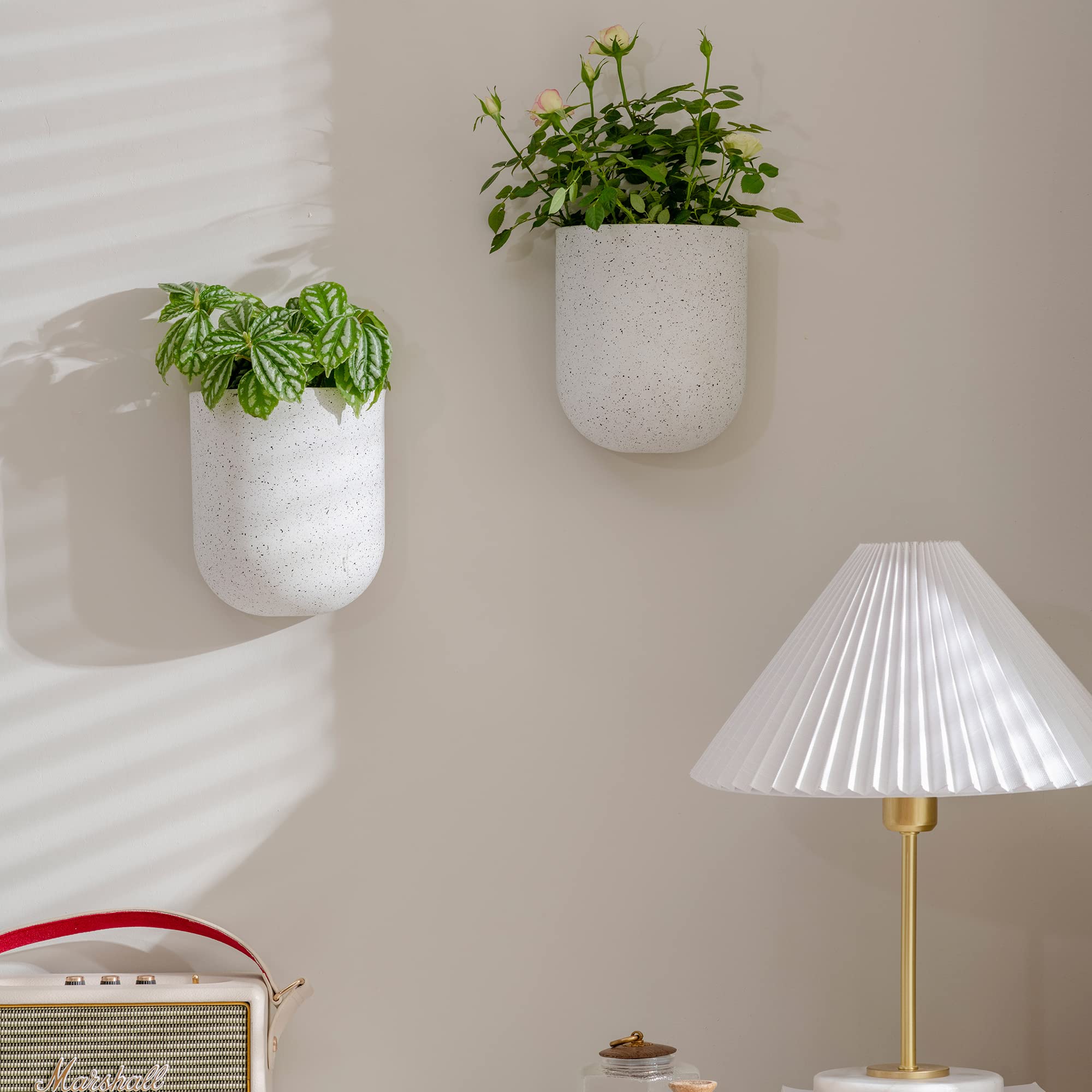 LA JOLIE MUSE Wall Hanging Planters for Indoor Plants,Hanging Flower Pots for Air Plants Succulent, Set of 2, 6 Inch, Speckled White