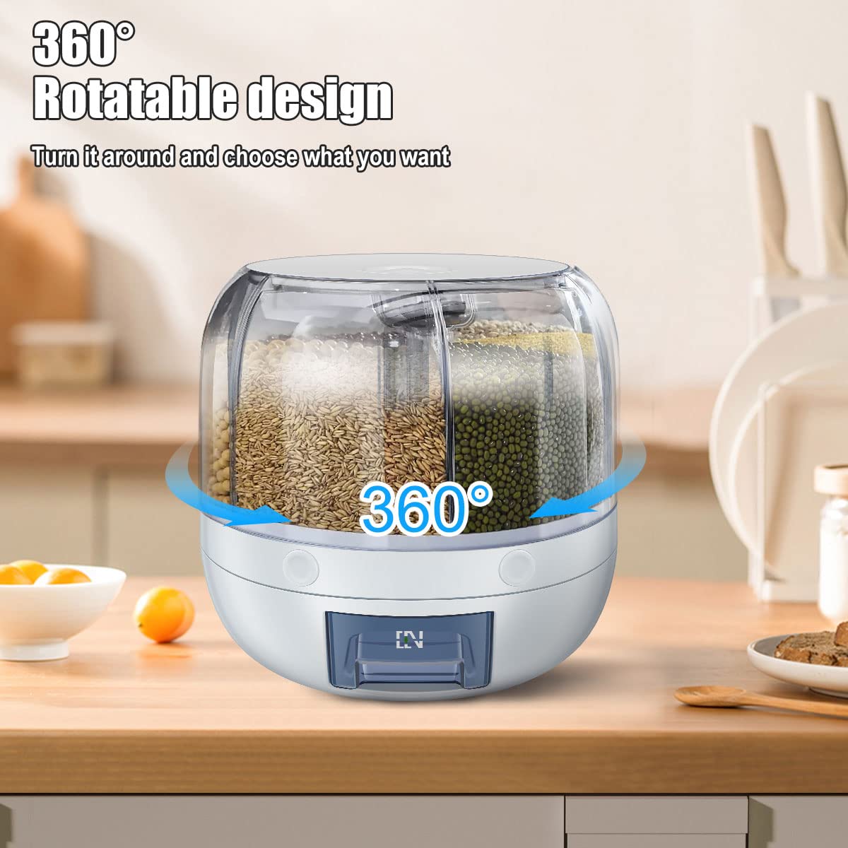 Janoiuc Dry Food Rice Storage Box, Food Grain Storage Container Large Capacity, Rotating Multi-Grid Durable Plastic Sealed Rice Storage Container with Lid 6kg Capacity for Household Kitchen Home (S)