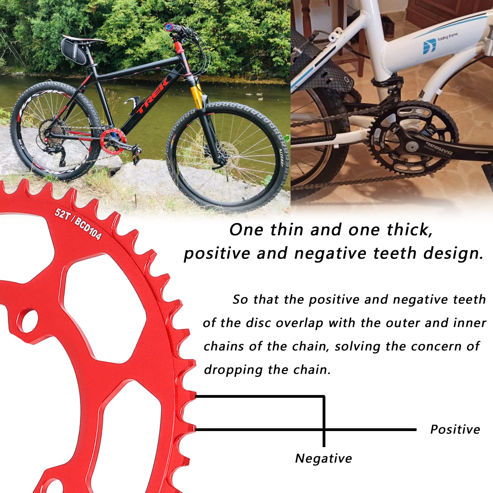 Gekufa Round Oval 104BCD 52T Narrow Wide Chainring, Single Chainring for 7/8/9/10/11/12 -Speed, for Mountain Bike
