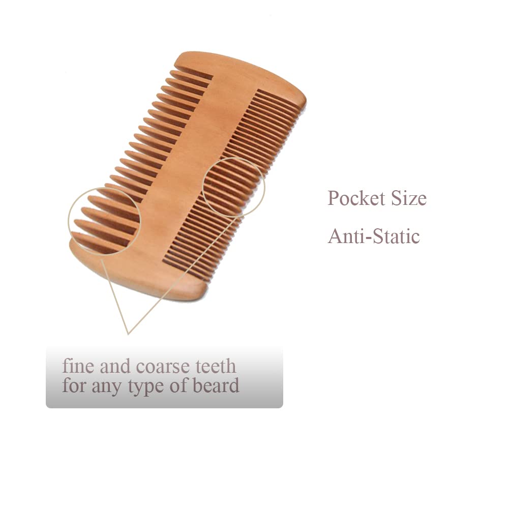 MUCXNIIY Wooden Beard Comb, 2 Pack Great for Head Hair, Beard Grooming & Mustache, Dual Action Fine & Coarse Teeth, Pocket Comb for Men, Dad