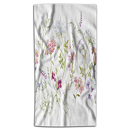 WONDERTIFY Floral Hand Towel Watercolor Delicate Flower Wildflowers Pink Tansy Pansies White Flowers Hand Towels for Bathroom, Hand & Face Washcloths 15X30 Inches