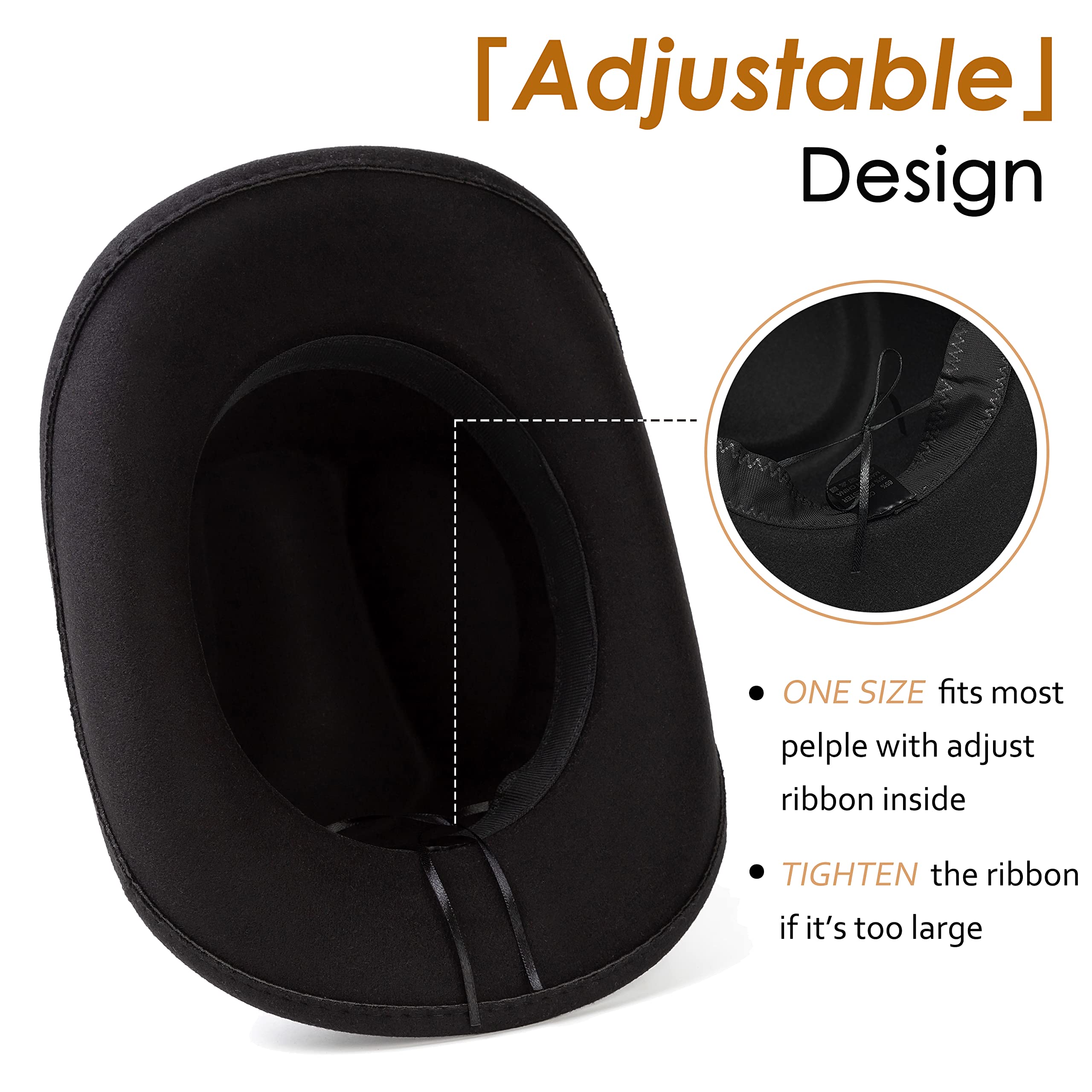 Lisianthus Men & Women Wide Brim Cowboy Hat Pinch Front Cowgirl Hat Black