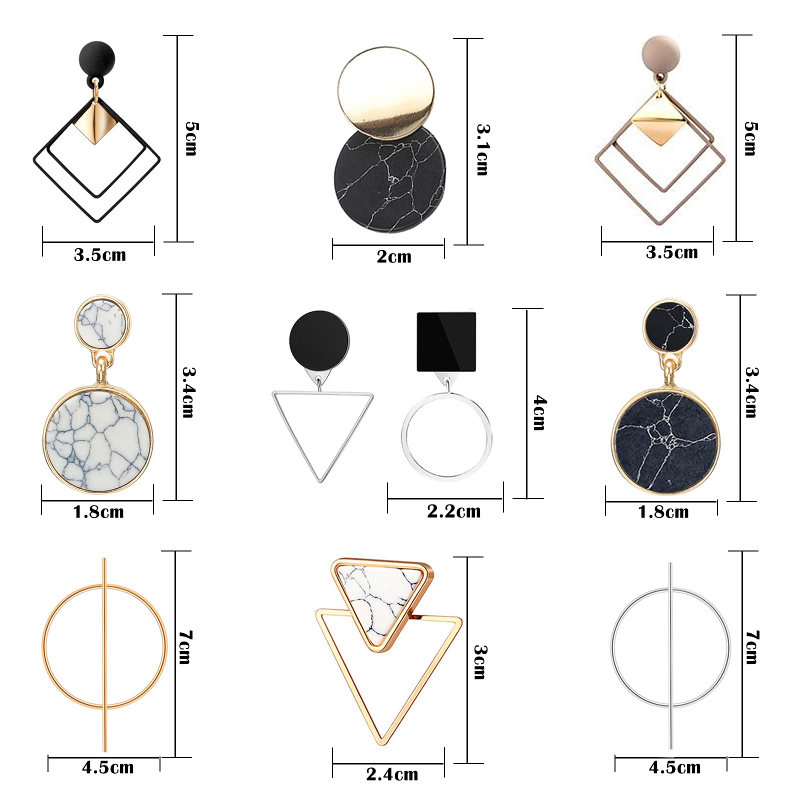 Fingwerk 9 Pairs Statement Earrings for Women Korean Earrings Statement Drop Dangle Geometric Earrings Set Jewelry Gifts