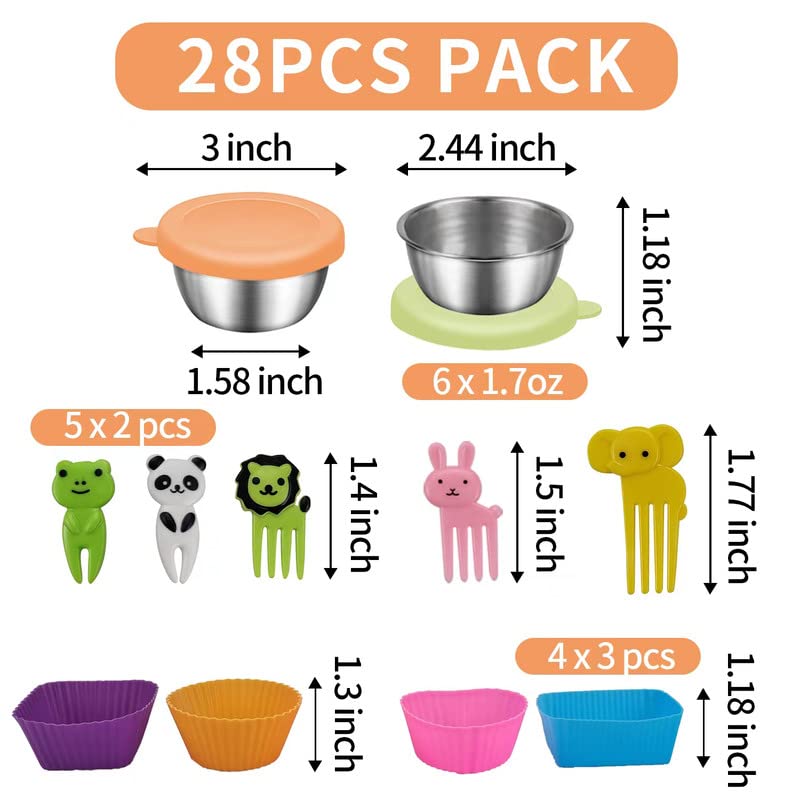 Qefuna 12 Pcs Silicone Lunch Box Dividers, 10PCS Food Picks, 6x1.7 oz Salad Dressing Container To Go, Lunch Accessories for Bento Box