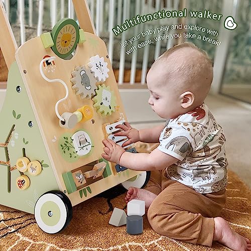 Wooden Baby Push Walker and Toddler Pull Learning Activity Toy - Develop Motor Skills & Creativity - Multiple Activities Center for 1-3 Years Old Boys and Girls