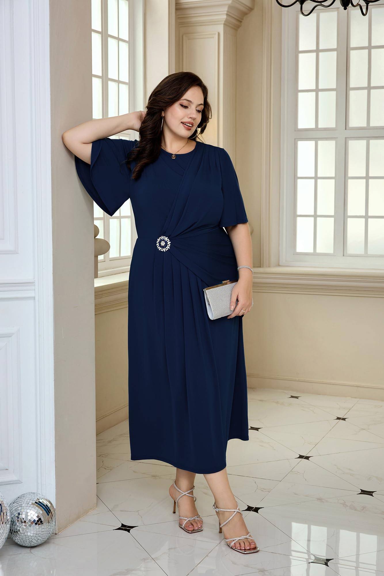 Hanna Nikole Wedding Guest Dress with Sleeves Fall Maxi Dress Summer Navy Blue Dress 18W