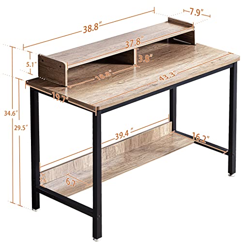 WOODYNLUX Computer Desk for Home-Office with Storage-Shelves - Modern Simple Style Metal Frame Laptop Notebook PC Study Writing Student Makeup Table Desk with Monitor Stand Footrest, Easy to Assemble.