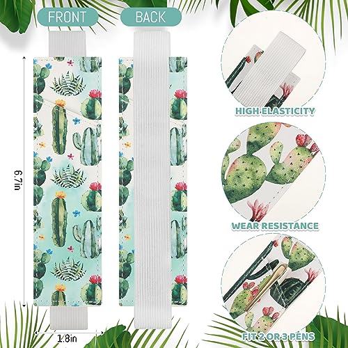 Qilery 6 Pcs Elastic Band Pen Holder for Notebook Boho Cactus Leaves Minimalist PU Leather Pen Sleeve Pouch Adjustable Pen Case for Hardcover Journals Planners Back to School Gift (Cactus)