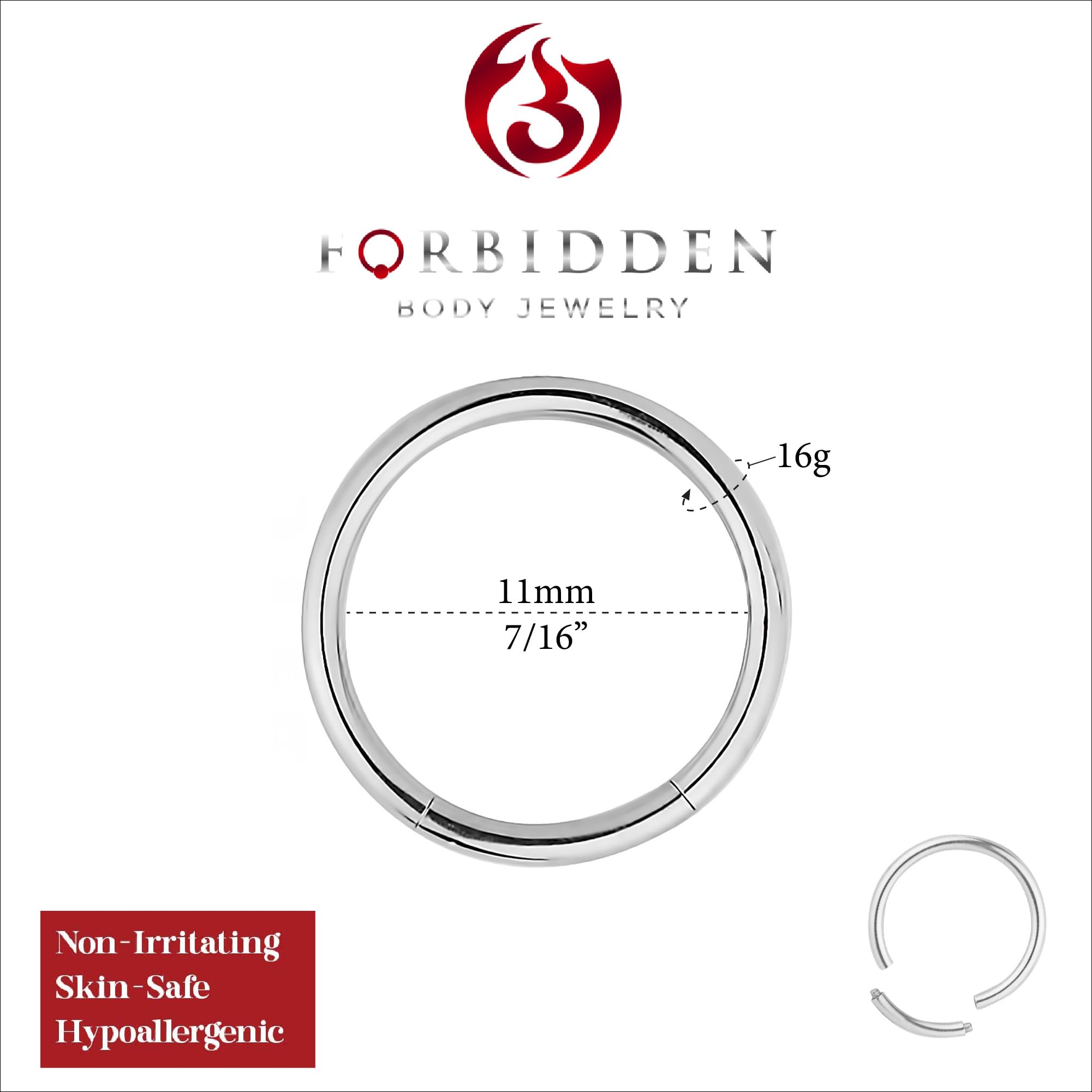 Forbidden Body Jewelry 16g 7/16 Inch Surgical Steel Segment Hoop Ring Circular Barbell