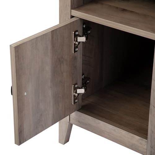 Gecheer Set of 2 Narrow Nightstand, Wooden Side Table with Open Shelf and Cabinet, Rustic End Table for Living Room, Bedroom, Grayish Brown