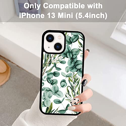 Odhtst Summer Eucalyptus Case for iPhone 13 Mini Case 5.4 Inch, Silicone Ultra Shockproof Funny Protection Cute Plant Phone Case for Girls Women Baby Cover, Green
