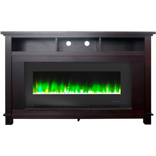 Hanover Winchester Mahogany Electric Fireplace TV Stand Mantel with Crystal Rock Display, Realistic LED Multi-Color Flames, Fireplace Heater Entertainment Center with A/V Shelves and Remote Control
