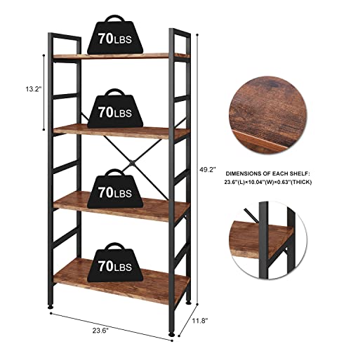 MIOCASA 4 Tier Bookshelf, Adjustable Industrial Bookshelves Organizer, Rustic Wood and Metal Standing Shelving Unit Storage, Tall Display for Living Room, Bedroom and Office (4 Tier Bookshelf)