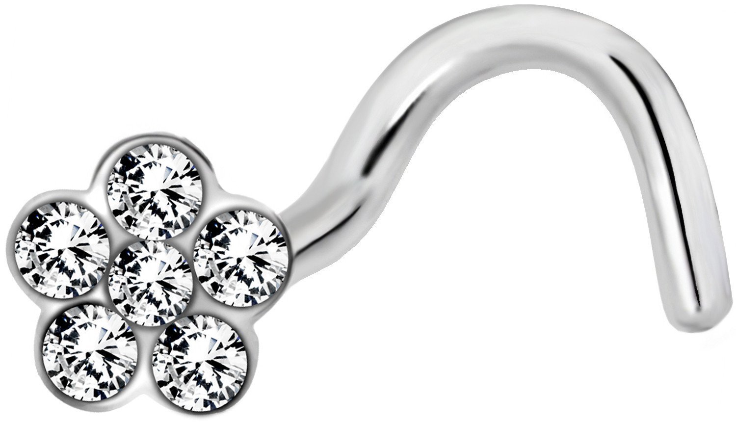 Forbidden Body Jewelry Flower Nose Rings, Flower nose ring, Flower Nose Stud, Nose Rings (18g Clear) Surgical Steel Crystal Flower, Nose Ring With Flower, Top Nose Stud