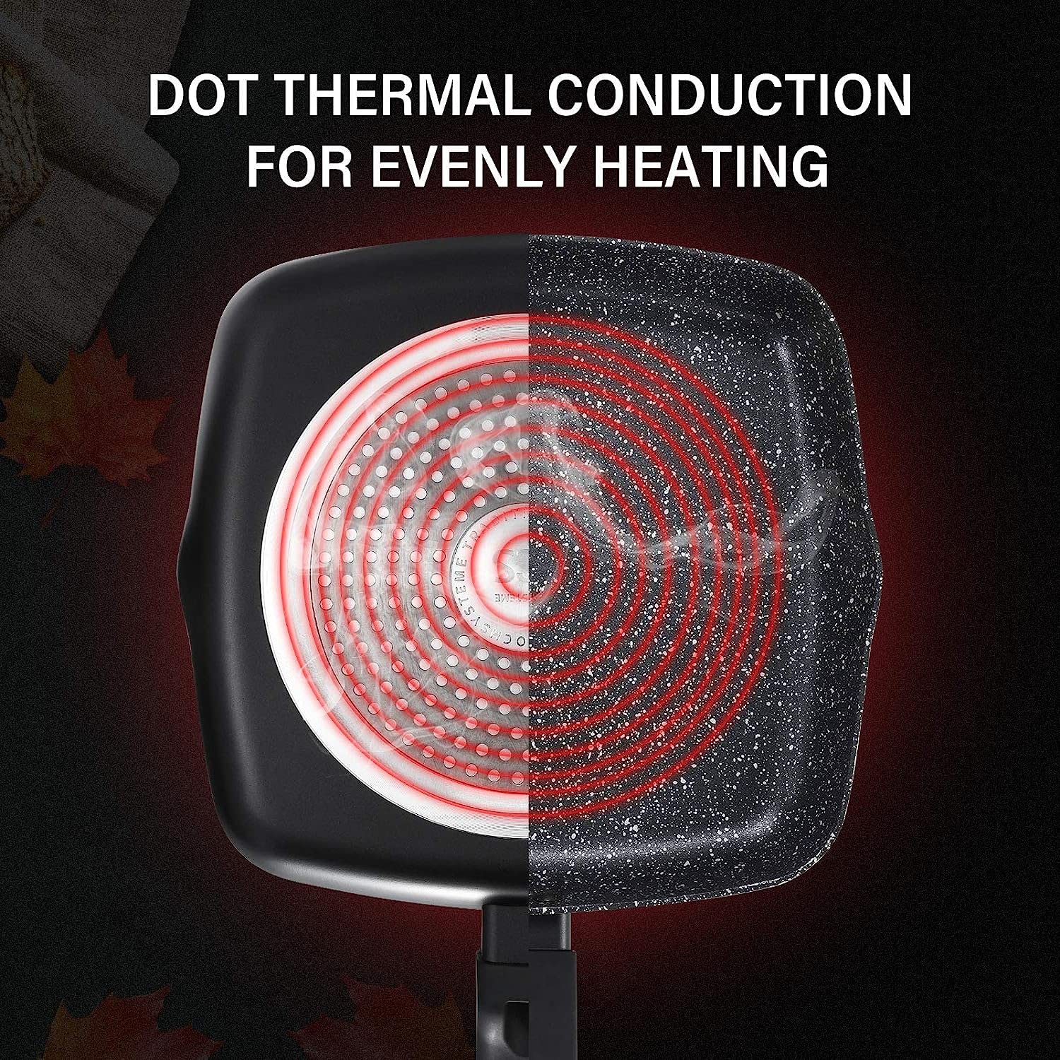 KOCH SYSTEME CS 9.5 Inch Nonstick Grill Pan for Stove Tops, Marble Coating Square Grill Skillet with Lid, Fry Pan Compatible with all Stoves, Ultimate Nonstick Skillet with Bakelite Handle, Toxic-Free