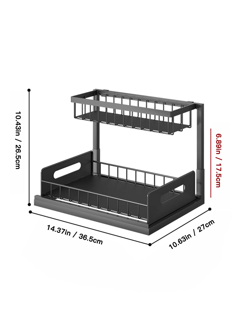 JPSDOWS Under Sink Organizer Storage for Kitchen Cabinet 2 Tier Metal Sliding Pull out Drawer Shelf Basket Organization Rack Multi-purpose for Bathroom Countertop Black