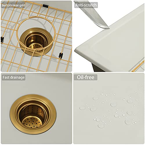 Lonsince Undermount Kitchen Sink White,31 X 18 Inch Single Bowl Kitchen Sink,White Undermount Sink,Granite Composite Kitchen Sink,Moonlight White