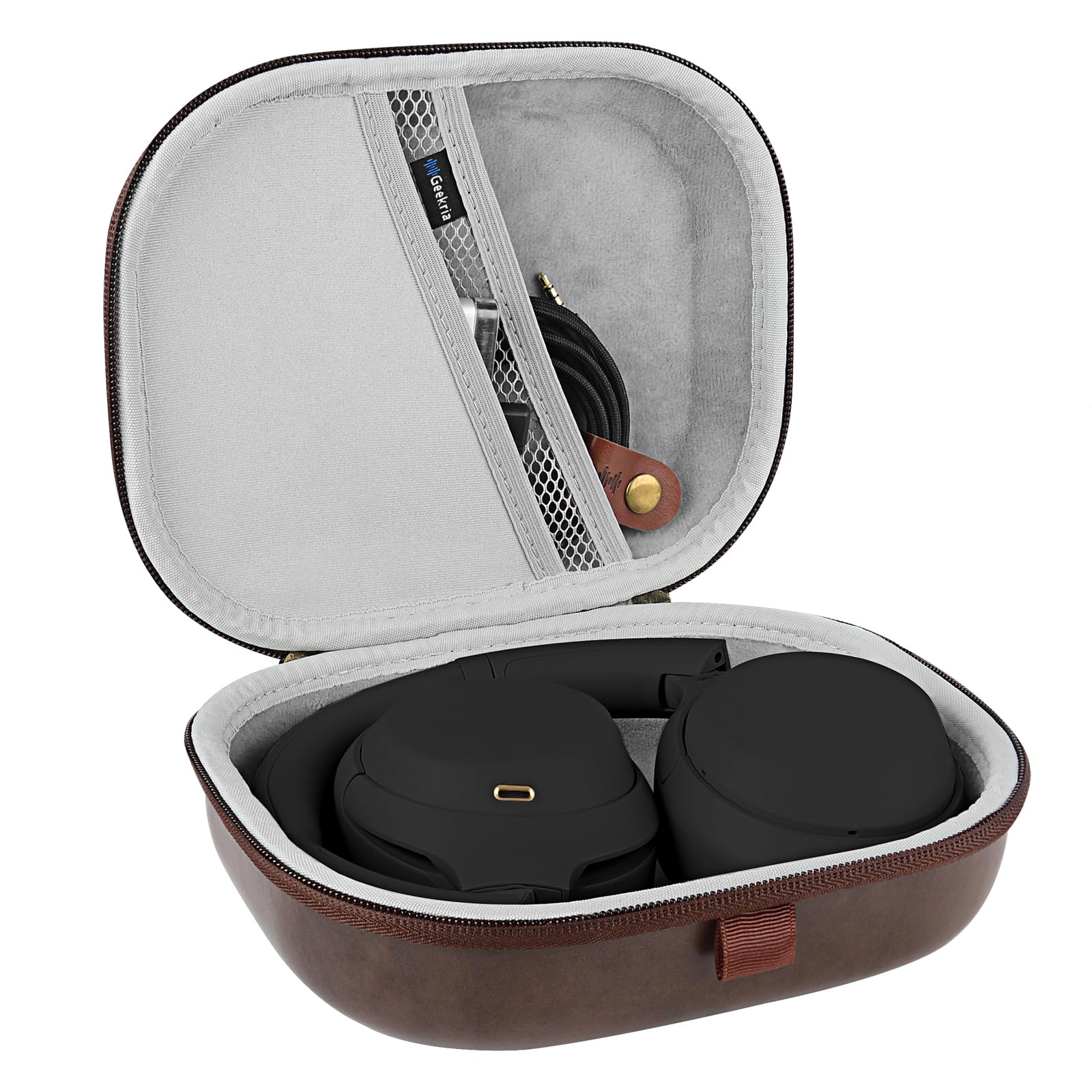 Geekria Shield Headphones Case Compatible with Sony WH-1000XM4, WH-1000XM3, WH-1000XM2, MDR-1000X/C, MDR-1000X Case, Replacement Hard Shell Travel Carrying Bag with Cable Storage (Brown)