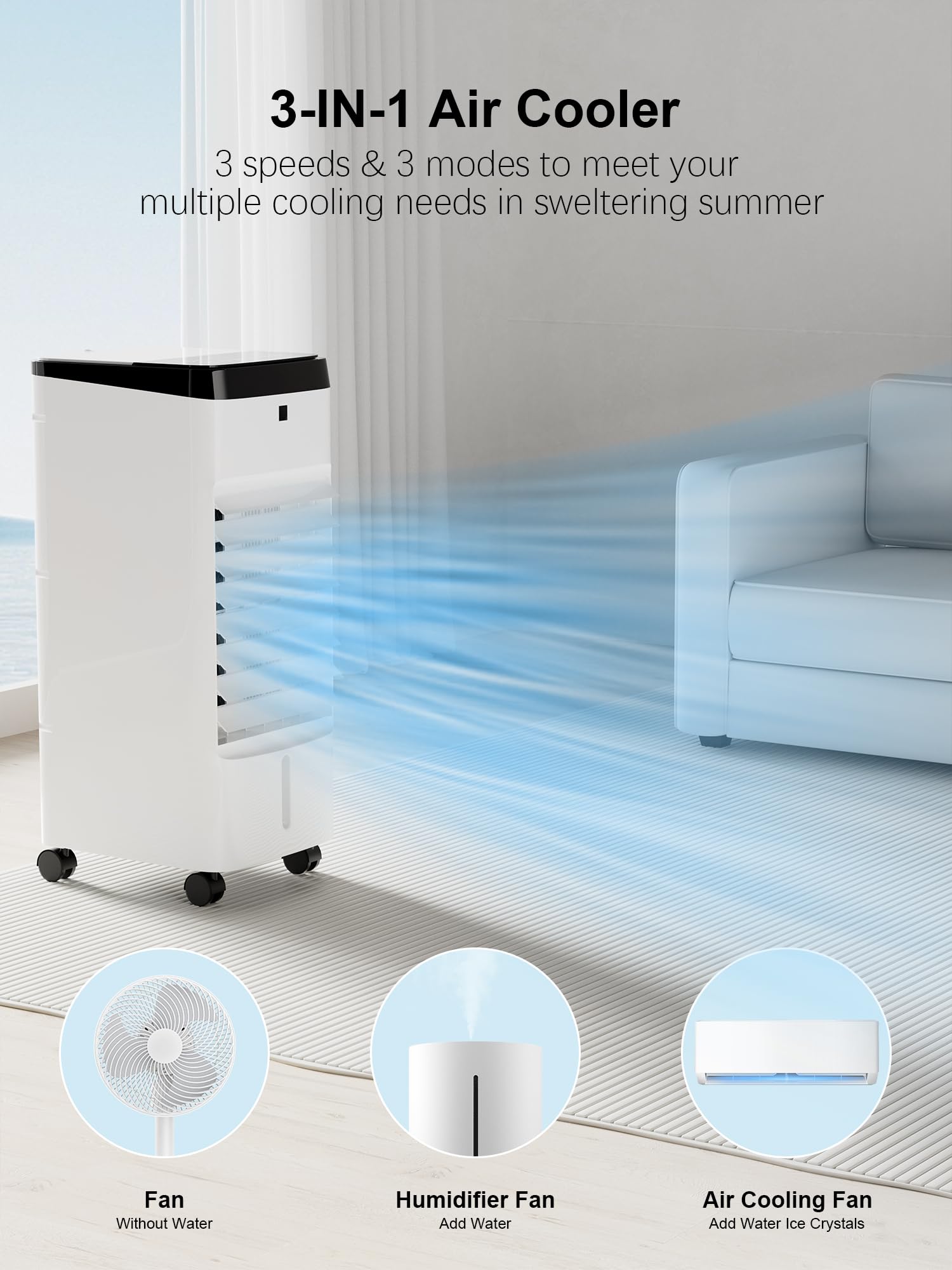 Landeagle Portable Air Conditioners,3-IN-1 Swamp Cooler with Remote,22"Windowless Portable AC Unit with 3 Modes&Speeds,12H Timer,6 Ice Packs,Small Evaporative Air Cooler for Room Office Bedroom Indoor