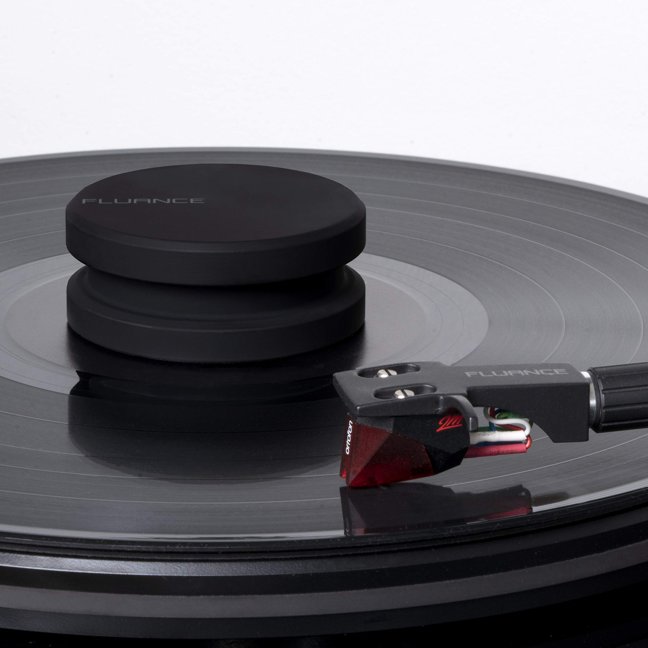 Fluance Cork Platter Mat and HiFi Vinyl Record Weight 760 gram Steel LP Disc Stabilizer Turntable Accessory with Rubberized Coating and Protective Velvet Pad for Vibration Damping (RW03)