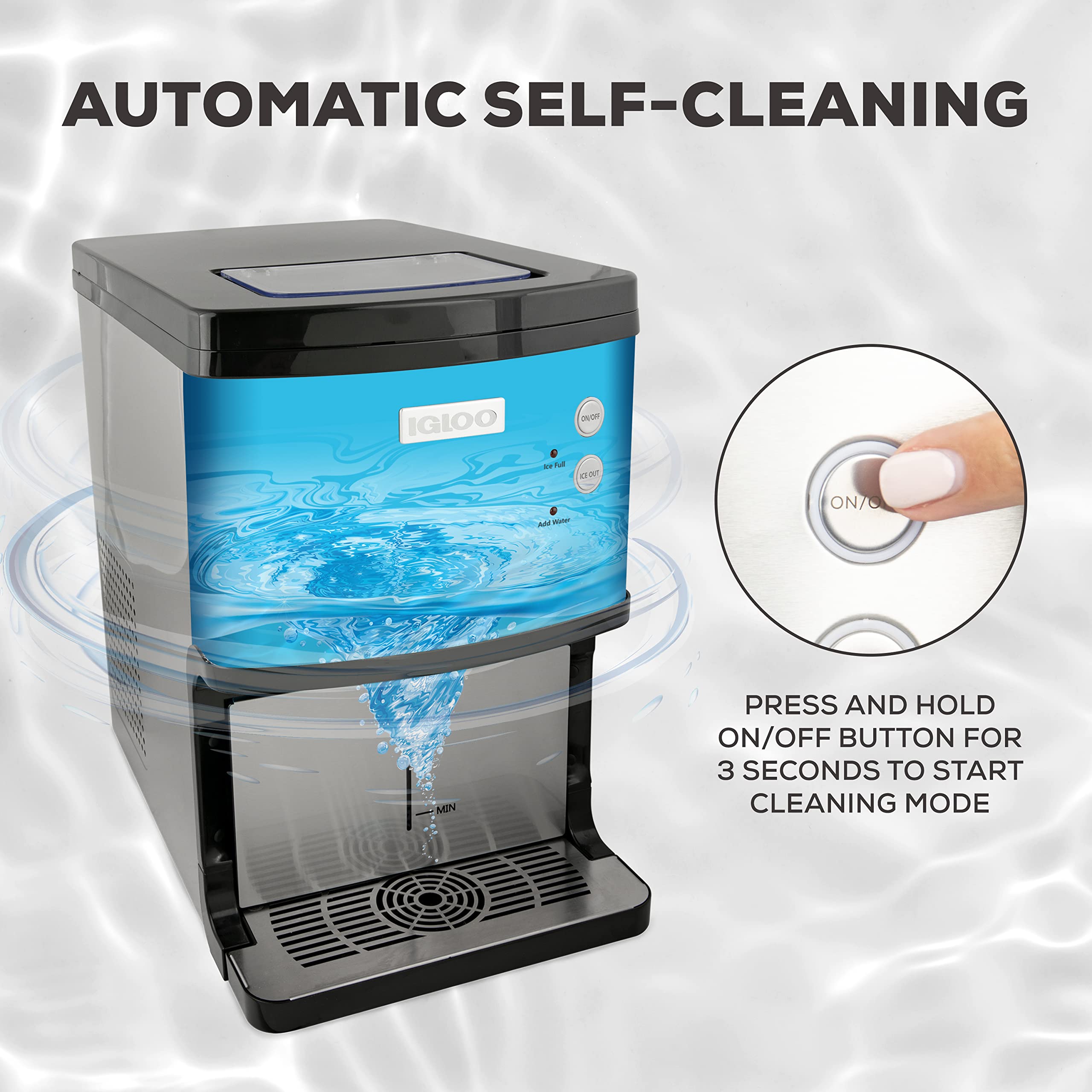Igloo 40 LB Automatic Dispensing Nugget Ice Maker, Portable, Countertop, Stainless Steel, for Home Use, Makes Small Chewable Cubes for Cold Water, Soda, and Other Beverages