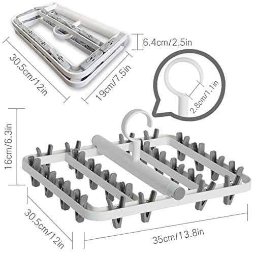 OEACC Foldable Clothes Drying Rack with 360° Rotatable Hook and 24 Sturdy Clips,Plastic Laundry Drying Rack,Underwear Hanger for Drying Bras,Towels,Socks,Hats,Baby Clothes