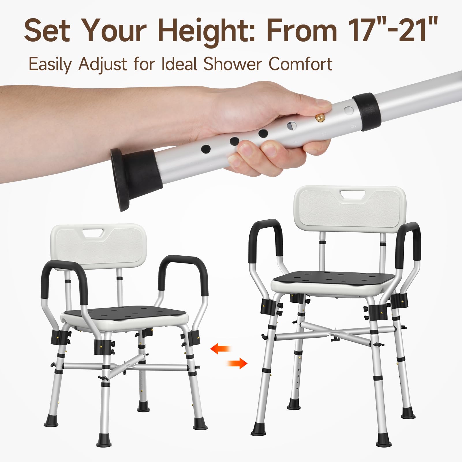 WAYES Shower Chair with Arms and Back - Bariatric Shower Chair, Up to 500 Lbs, Heavy-Duty, Adjustable
