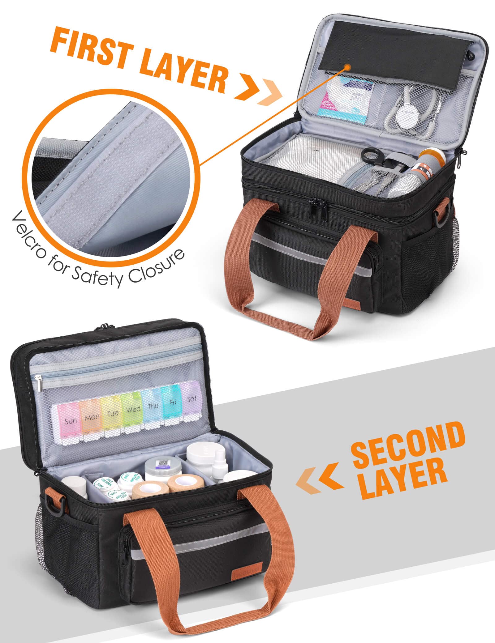 heouvo Medicine Storage Bag, Lockable Pill Bottle Organizer Box, Empty First Aid Kits Bag Portable EMT Basic Bag for Fish Oil Vitamins Emergency Medications Travel & Home Use